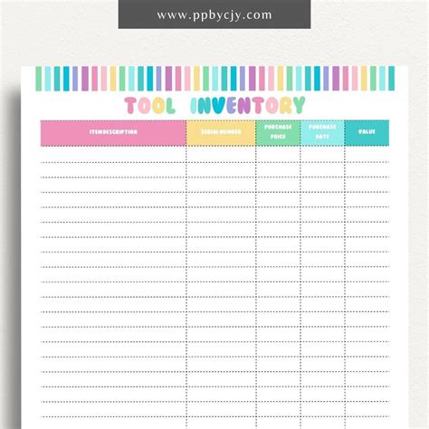 Tool Inventory Printable Template Organize Your Workshop Supplies