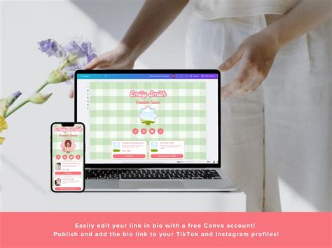 Girly Link In Bio Website Template Green Pastel Canva Editable Etsy