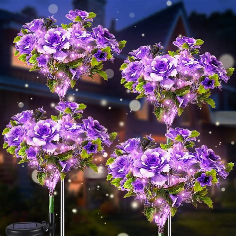 Neporal Solar Garden Lights 4pk Dusk To Dawn Purple Carnation Solar