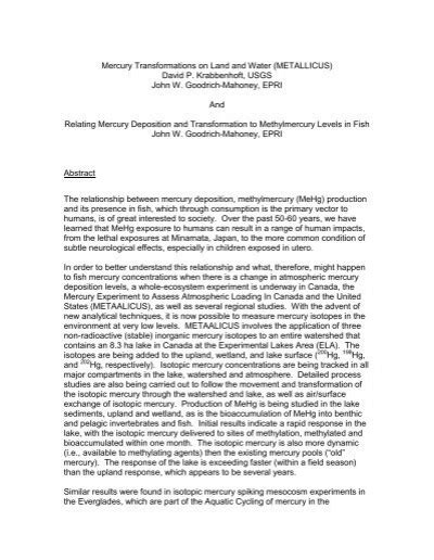 Mercury Transformations On Land And Water Metallicus And