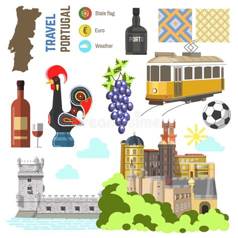Portugal Culture Symbol Set Europe Travel Lisbon Direction Stock