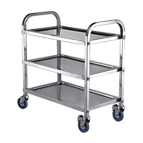 Stainless Steel Catering Trolley Folding Food Trolley 3 Layers Cleaning