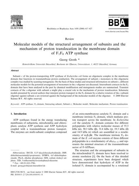 Pdf Molecular Models Of The Structural Arrangement Of Subunits And