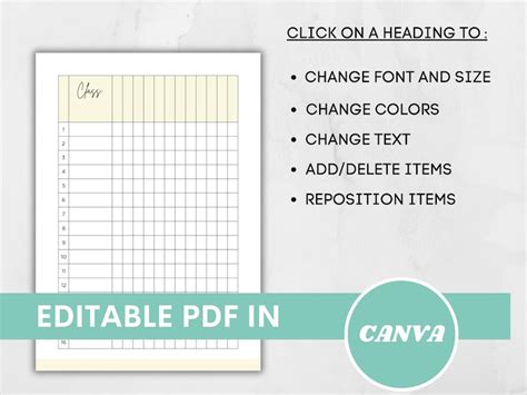 Printable Class Record Template Gradebook Sheet Teacher Gradebook Log School Grade Planner