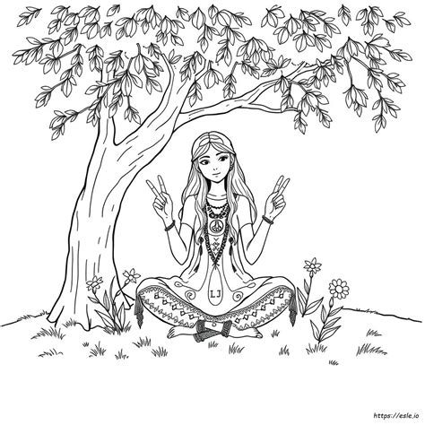 Bohemian Hippie Coloring Pages For Adults