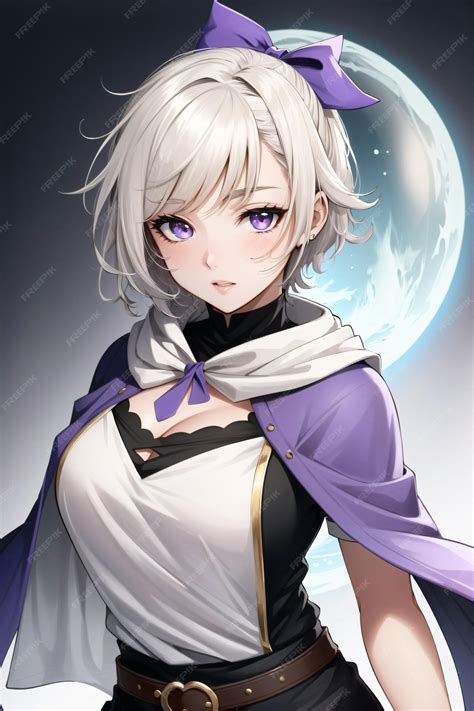Premium Photo Anime Girl With A White Hair And Purple Eyes