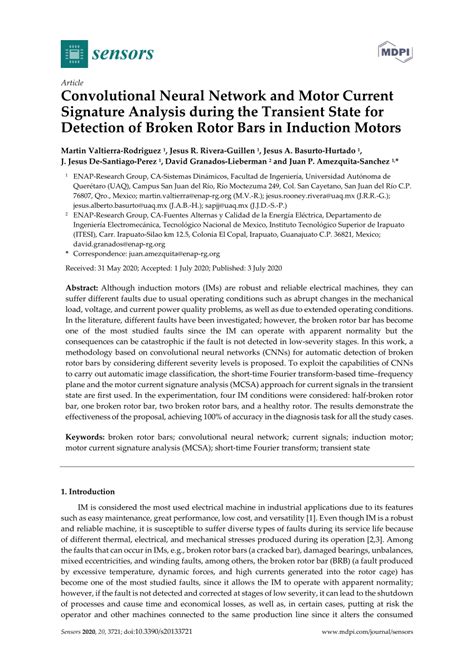 Pdf Convolutional Neural Network And Motor Current Signature Analysis During The Transient