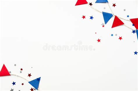 Patriotic Festive Decor With Red And Blue Triangular Flags Star Shaped
