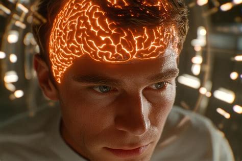 Synaptic Transmission Cognitive Processing And Neural Resonance Young Man With Glowing Brain