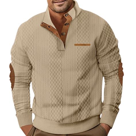 Mens Henley Long Sleeve Corduroy Sweatshirt Casual Elbow Patches Neck