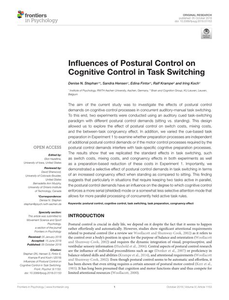 Pdf Influences Of Postural Control On Cognitive Control In Task Switching