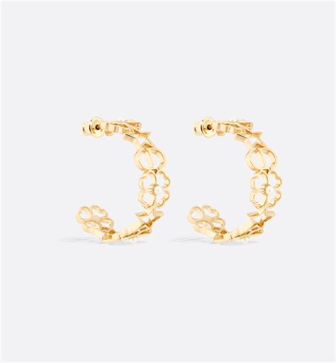 Dior Lucky Lace Hoop Earrings Gold Finish Metal And White Resin Pearls