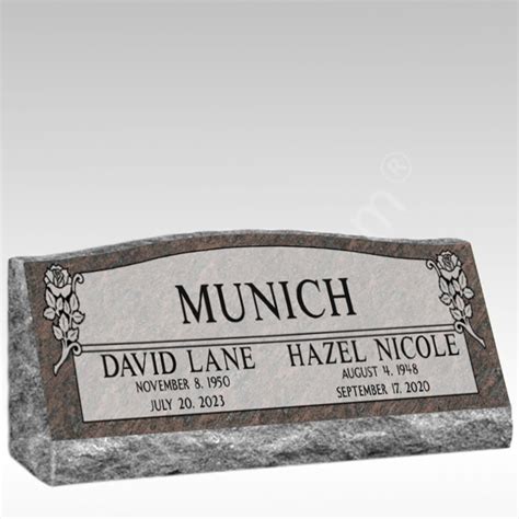 Corner Roses Granite Slant Grave Marker Vi