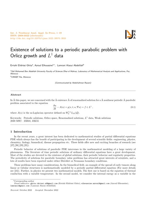 Pdf Existence Of Solutions To A Periodic Parabolic Problem With Orlicz Growth And L 1 Data