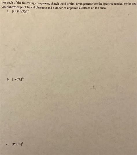 Solved For each of the following complexes, sketch the d | Chegg.com