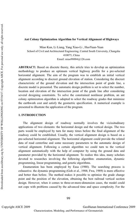 Pdf Ant Colony Optimization Algorithm For Vertical Alignment Of Highways