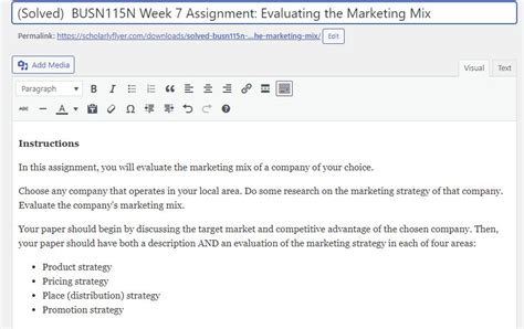 solved busn115n week 7 assignment evaluating the marketing mix