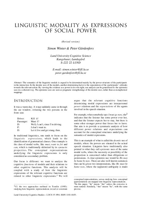 Pdf Linguistic Modality As Expressions Of Social Power