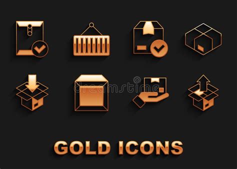 Set Carton Cardboard Box Unboxing Delivery Hand With Ackage Check Mark Envelope And