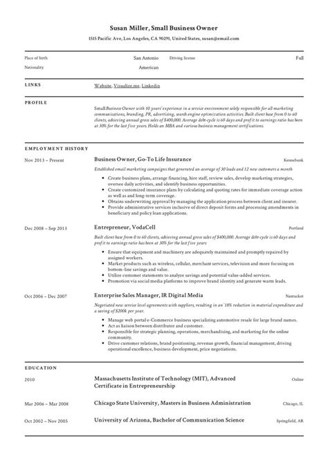 Small Business Owner Resume Template Business Resume Template Resume
