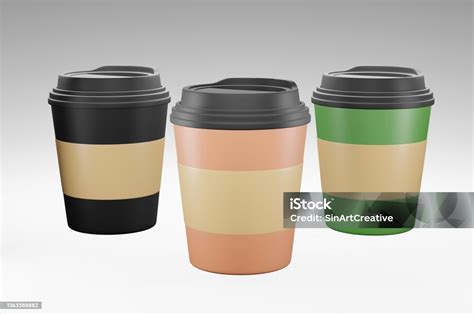 커피 나 차를위한 플라스틱 뚜껑이있는 현실적인 빈 종이 컵 3d 패키지 제품 마시는 머그잔 모형 0명에 대한 스톡 사진 및 기타