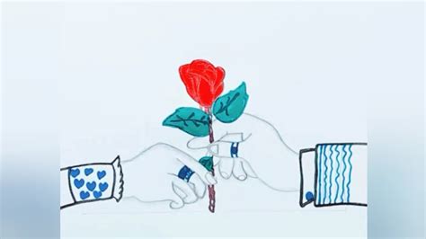 빨간 장미 꽃 낭만적 인 사랑 기호 약혼 웨딩 드로잉을 들고 로맨틱 한국 커플 손 빨간 장미를 들고 로맨틱 커플의 자른된 손 Youtube