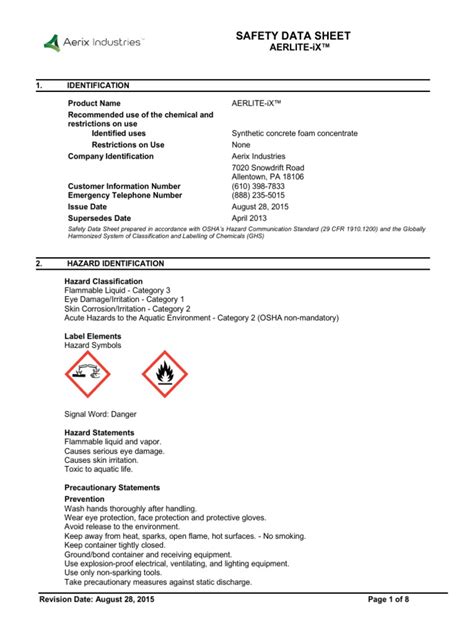 Foam Concrete Msds Download Free Pdf Toxicity Occupational Safety
