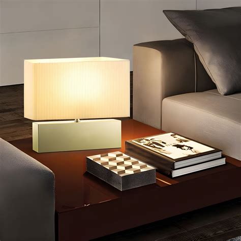 Modern White Rectangle Table Lamp With Touch Switch And Fabric Shade
