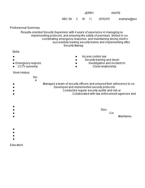 10 Security Supervisor Resume Templates For 2025