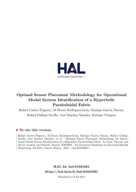 pdf optimal sensor placement methodology for operational modal system