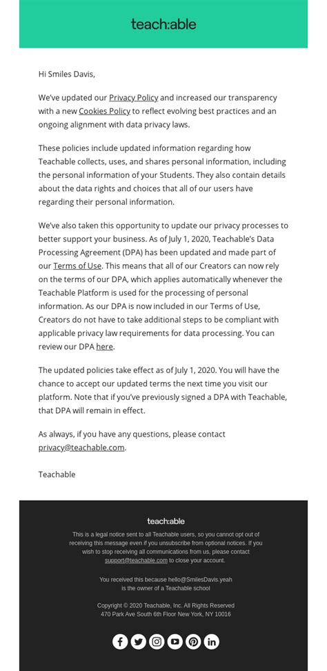 Were Updating Our Privacy Policy From Teachable Desktop Email View Really Good Emails