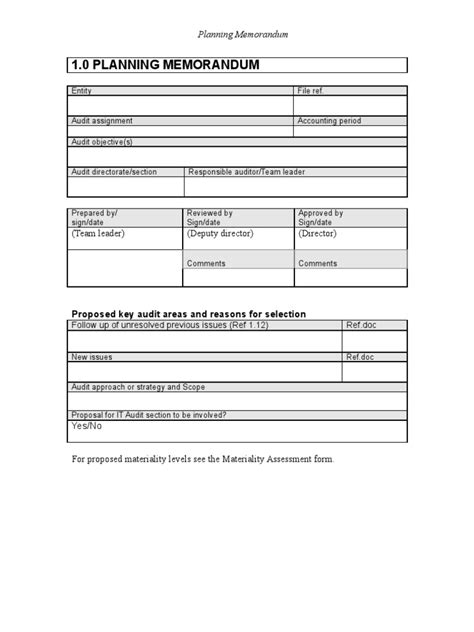 Audit Planning Memorandum Pdf Internal Audit Business