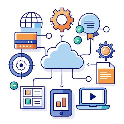 Cloud Computing Concept With Different Icons Showing Process Network