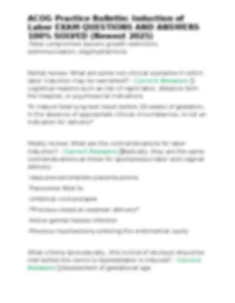 Acog Practice Bulletin Induction Of Labor Exam Questions And Answers Exams Nursing Docsity