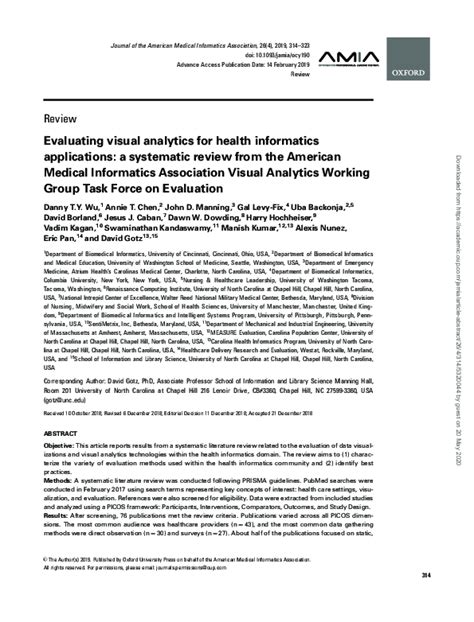 Pdf Evaluating Visual Analytics For Health Informatics Applications A Systematic Review From