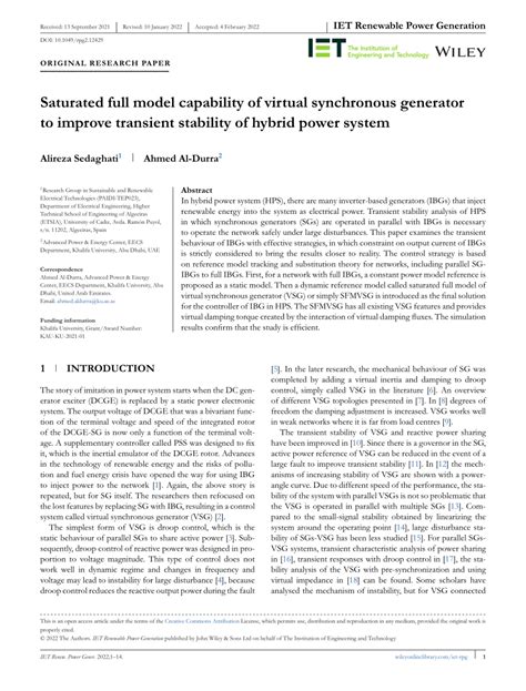 Pdf Saturated Full Model Capability Of Virtual Synchronous Generator