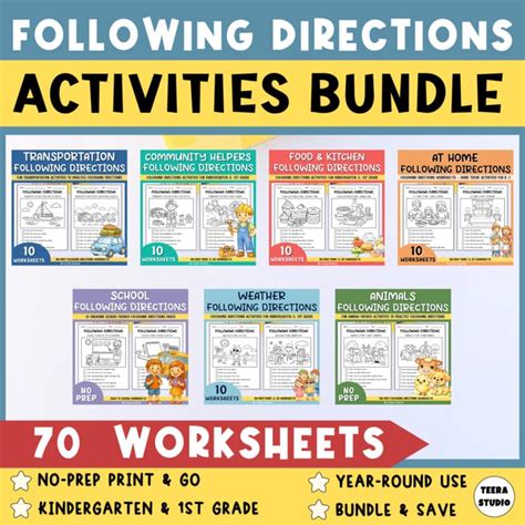 Following Directions Activities Bundle Listen And Color Worksheets For K 1