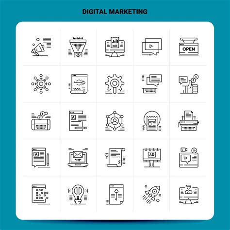 Outline 25 Digital Marketing Icon Set Vector Line Style Design Black