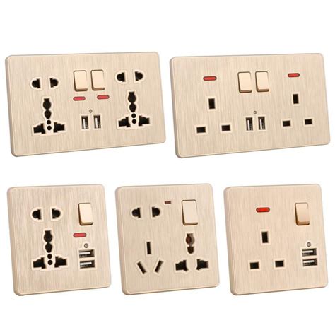 【gold】 13a Wall Switch Socket Multi Usb Charger China Plug 3 Pin 2 Pin