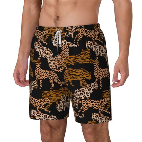 Picia Leopard Print Pattern Mens Swim Trunks With Compression Liner