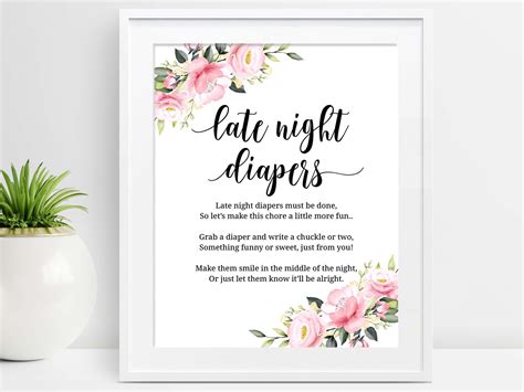 Late Night Diapers Printable Pink Floral Late Night Diaper Etsy