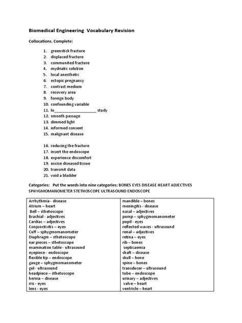 Biomedical Engineering Vocabulary Revision Exercises Download Free