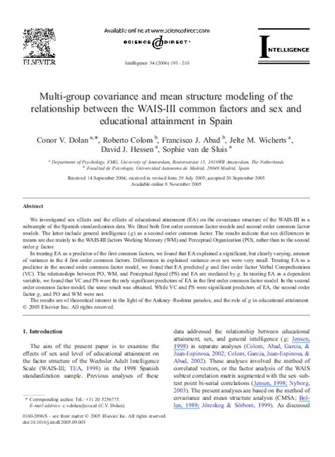Pdf Multi Group Covariance And Mean Structure Modeling Of The Relationship Between The Wais