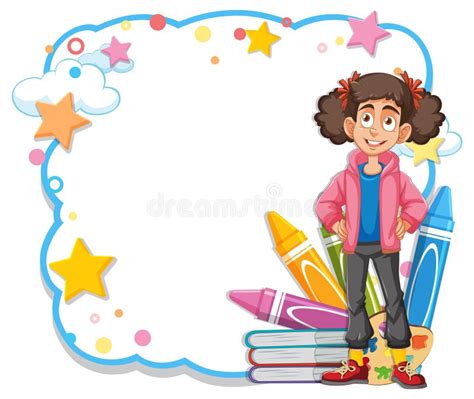 A Girl Standing With Colorful School Items Stock Vector Illustration Of Happy Drawing 316705986