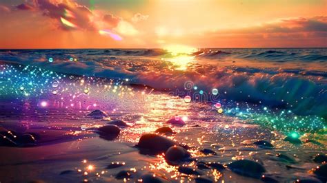 Fantasy Magical Dreamlike Rainbow Beach Stock Illustration