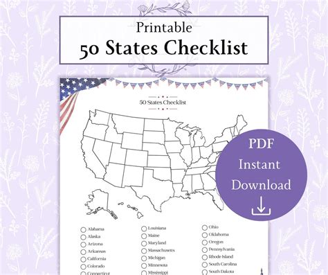 50 States Checklist Printable Pdf States Visited Map Roadtrip