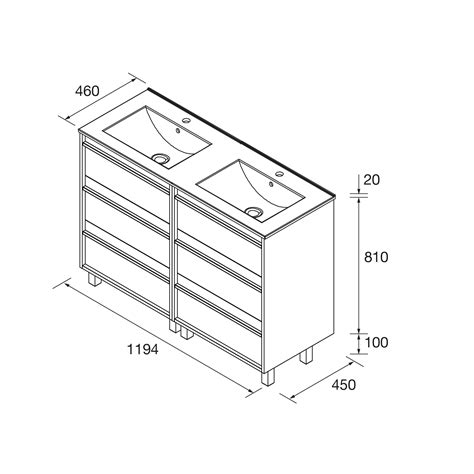 Vanity Unit Attila 1200 6 Drawers Africa Oak Basin