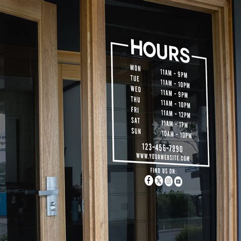 Store Hours Decal Business Hours Clear Cling Vinyl Sticker Custom Vinyl Cling Sticker