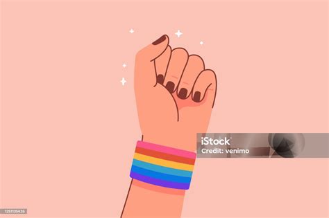 플랫 간단한 선형 스타일의 벡터 일러스트 손과 자부심 Lgbt 무지개 마음 레즈비언 게이 양성애자 트랜스 젠더 사랑 개념