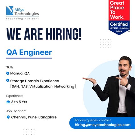 Msys Technologies On Linkedin Qa Engineer 3 To 5 Years Any Location